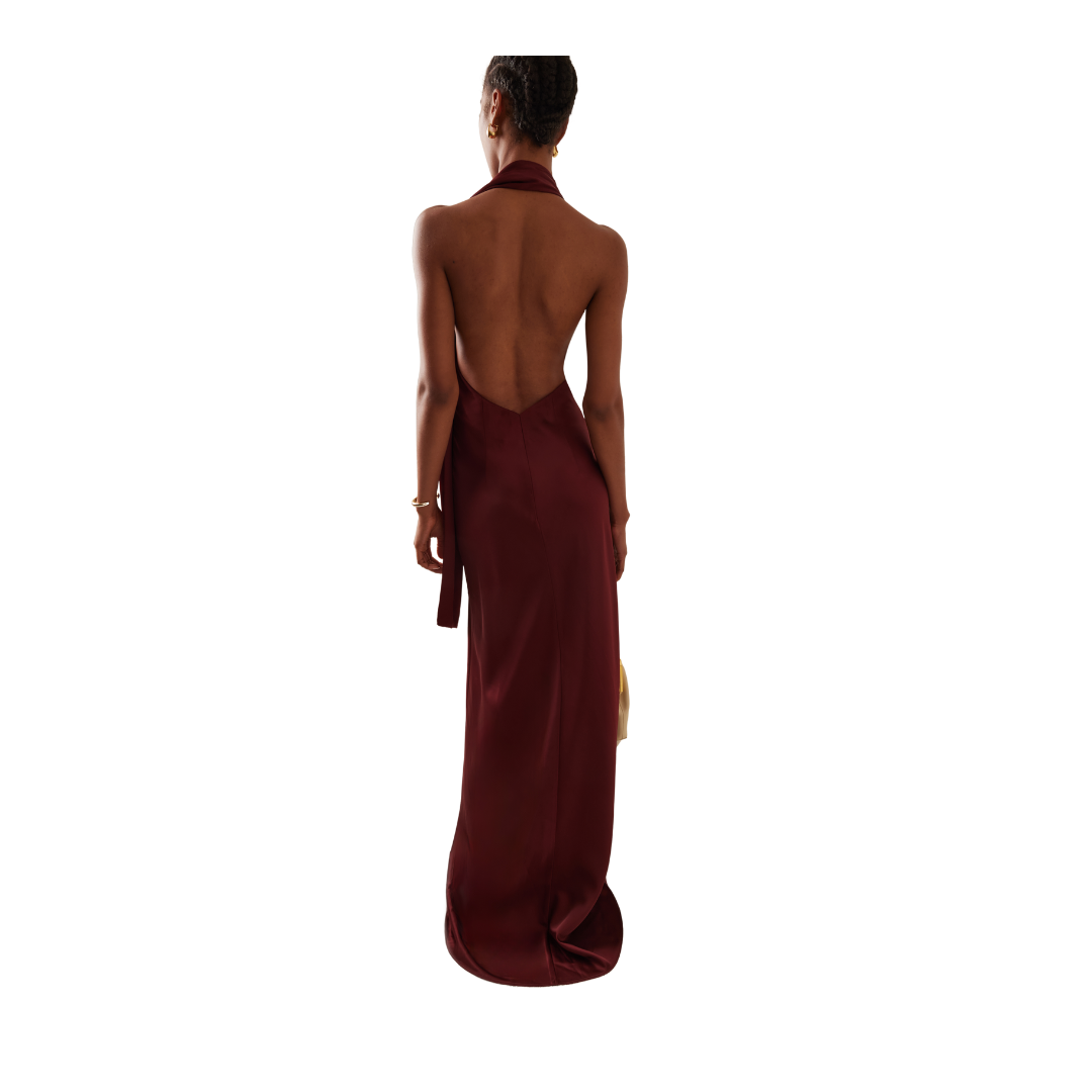 Adriana Draped Satin Halter Gown - Nina Takesh